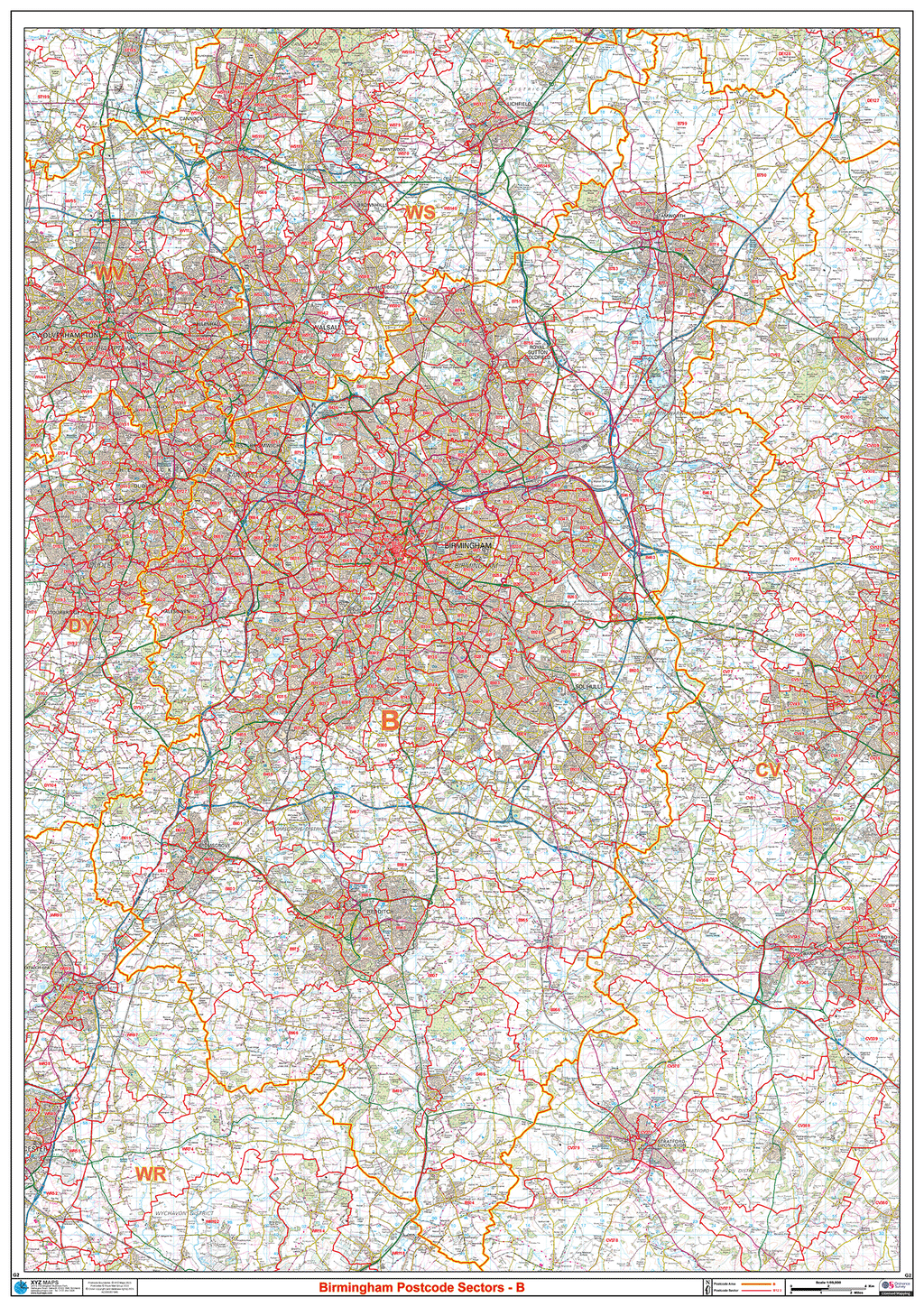 Birmingham - B- Postcode Sectors Map (G2) – XYZ Maps